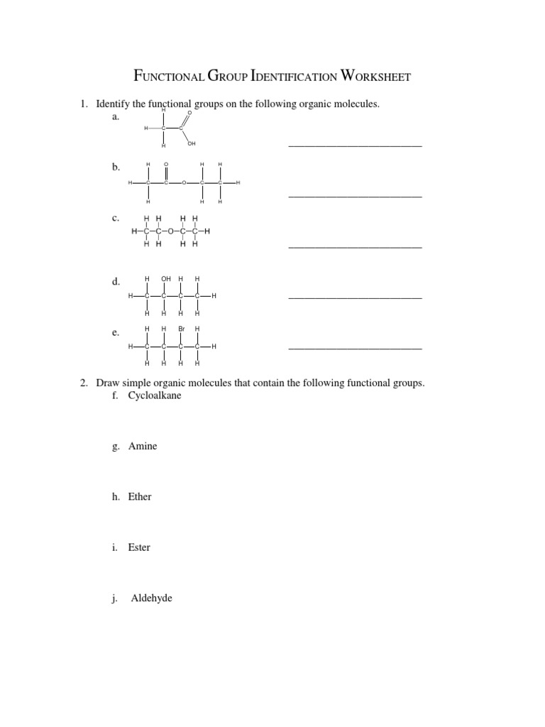Functional Group Identification Worksheet | PDF