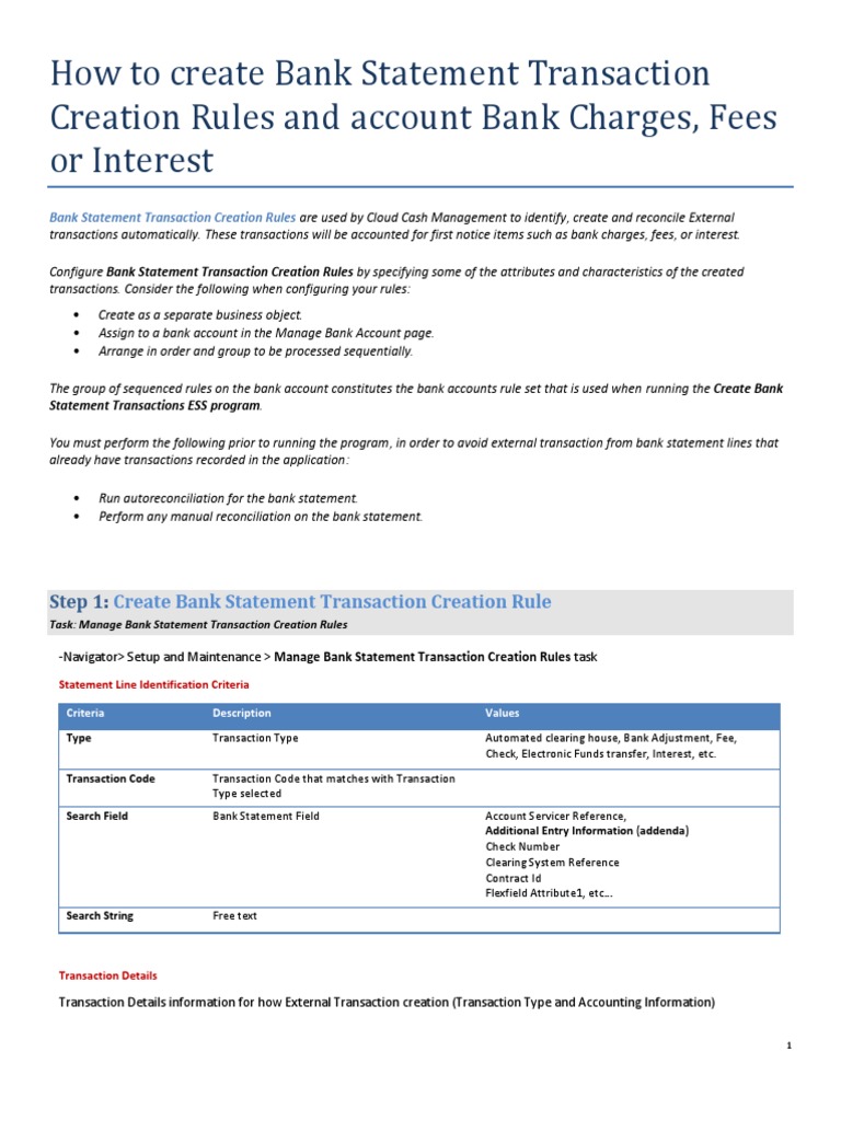 How To Create Bank Statement Transaction Creation Rules and Account ...