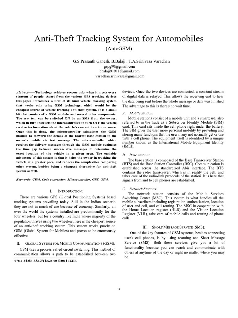 Anti-Theft Tracking System For Automobiles: (Autogsm) | PDF | Mobile ...