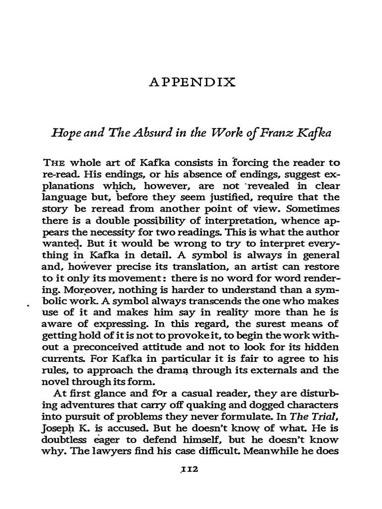 Hope and the Absurd in the Work of Franz Kafka (Albert Camus)