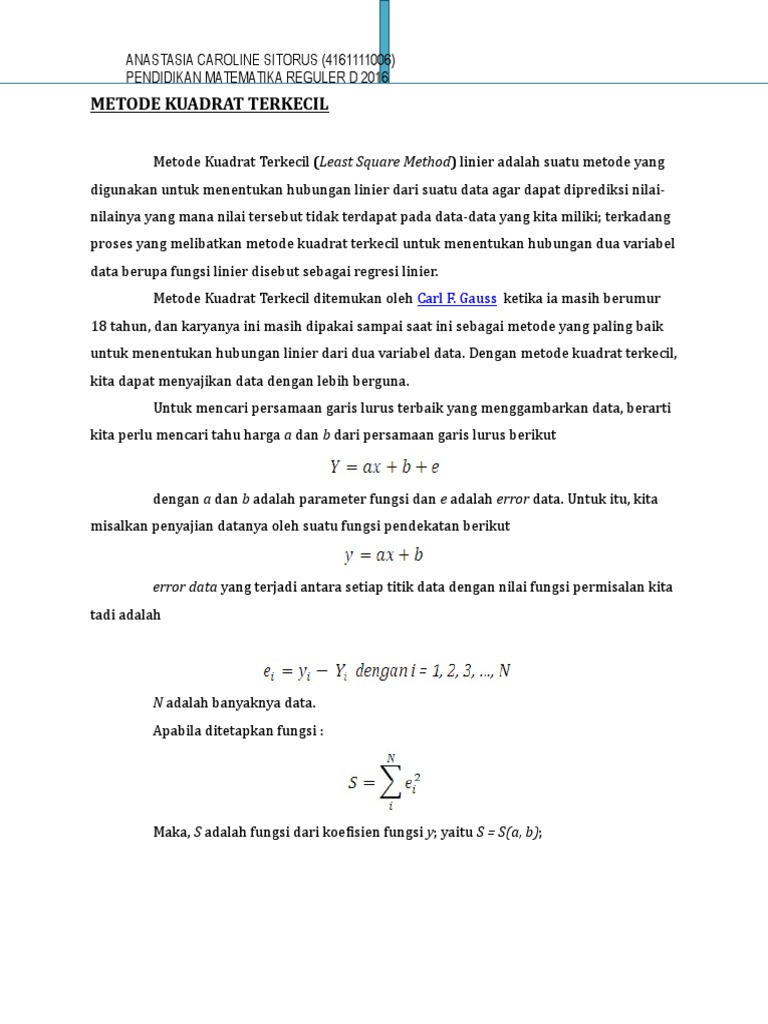 Anastasia Tugas 1 Metode Kuadrat Terkecil Dan Likelihood | PDF