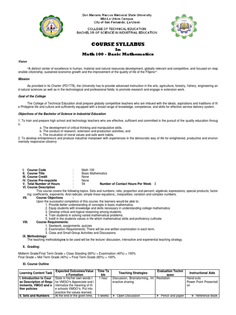 Math 100 - Basic Mathematics | PDF | Polynomial | Equations