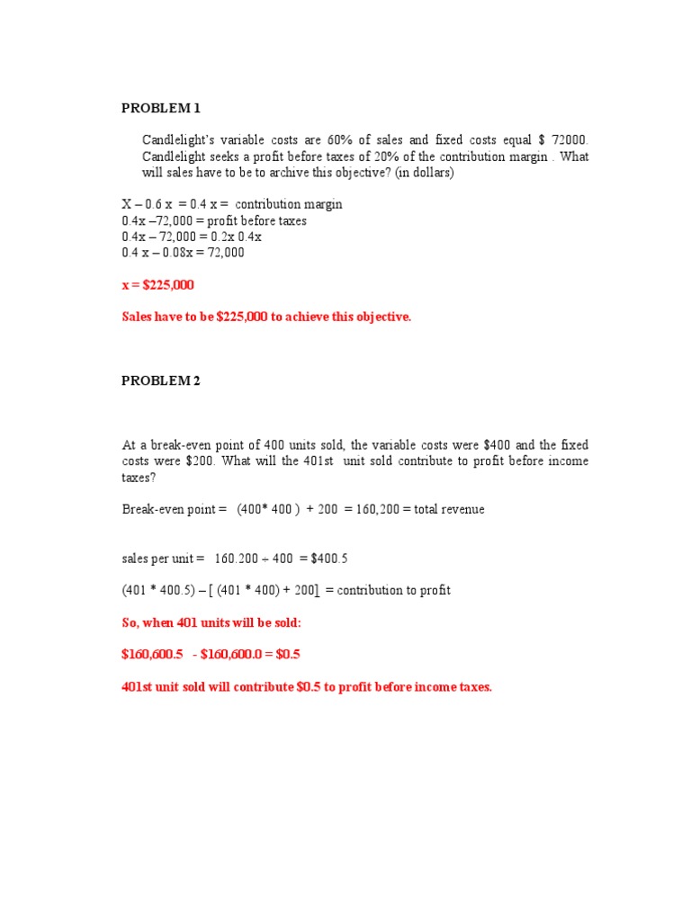 Calculate break-even points and profit contribution problems | PDF ...