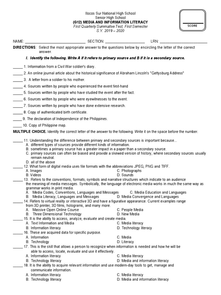 MIL Summative Test 1stQtr 2019-2020 | PDF | Mass Media | Communication