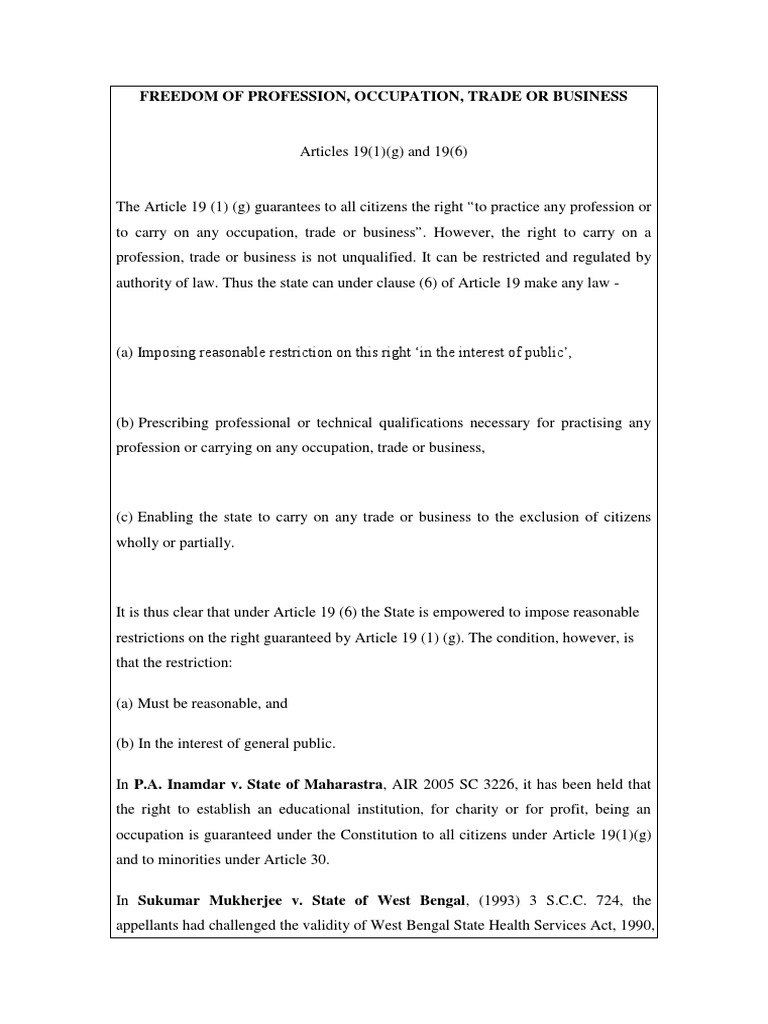 Freedom of Profession | PDF | Profession | U.S. State