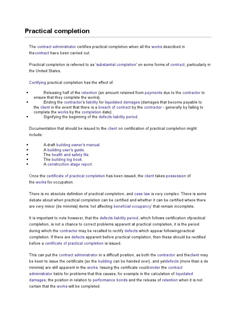 Practical Completion | Download Free PDF | Damages | Construction ...