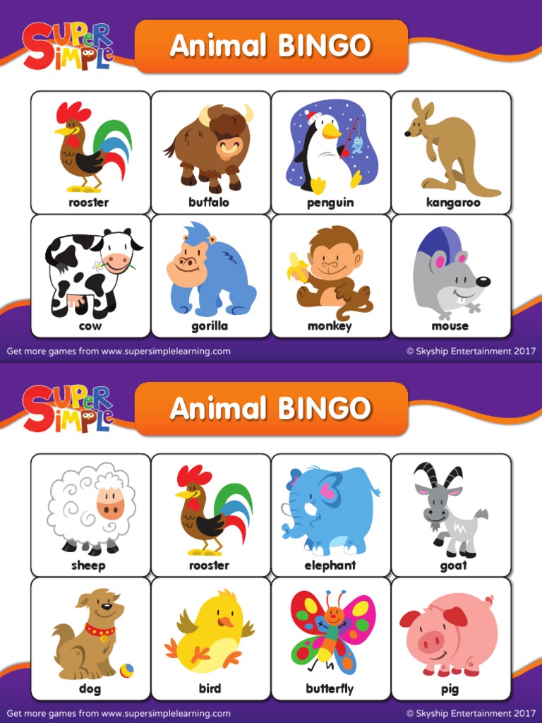 Animal BINGO: Rooster Kangaroo Buffalo Penguin | PDF | Even Toed ...
