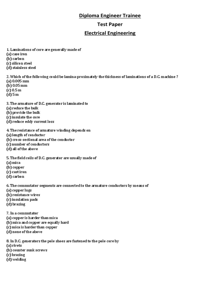 DET-Electrical Test Paper | PDF | Transformer | Electric Motor