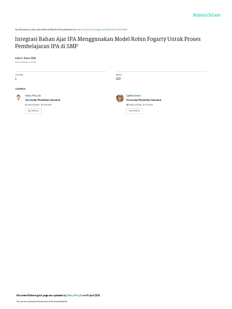 Integrasi Bahan Ajar IPA Menggunakan Model Robin Fogarty Untuk Proses ...