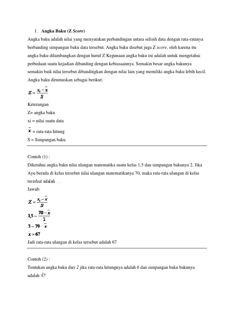 Angka Baku Dan Koevisien Variasi | PDF