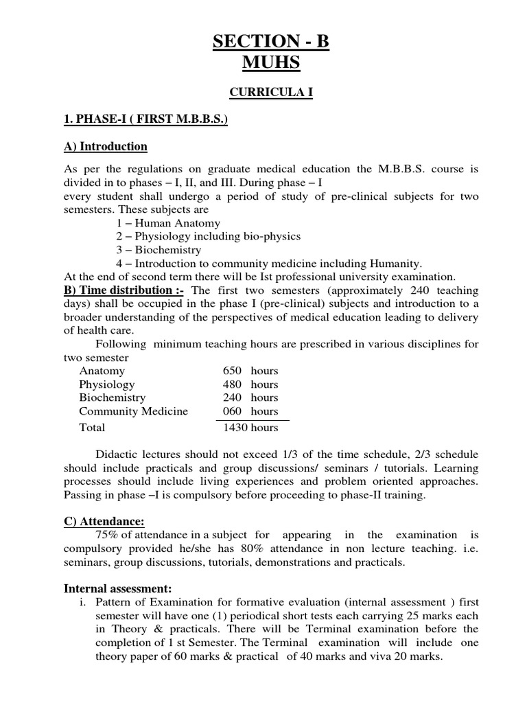 MUHS CURRICULA I SECTION - B | PDF | Human Leg | Neck