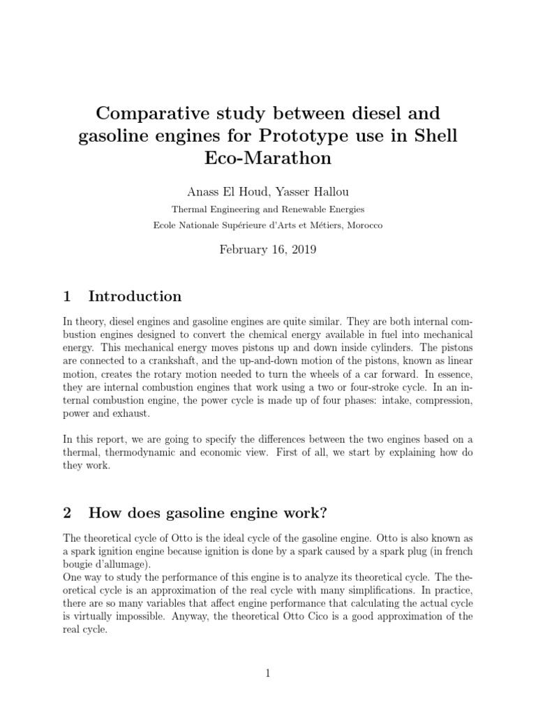 Diesel vs. Gasoline Engine Comparison | PDF | Internal Combustion ...