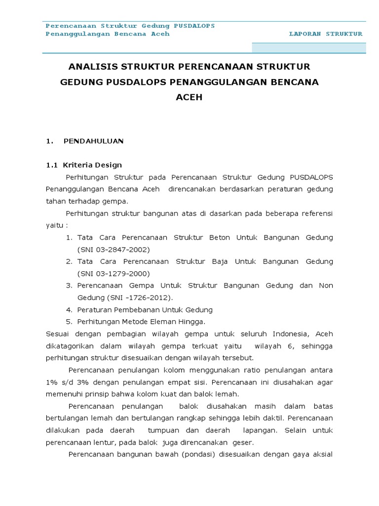 Struktur Gedung PUSDALOPS Aceh Tahan Gempa | PDF | Teknologi & Rekayasa