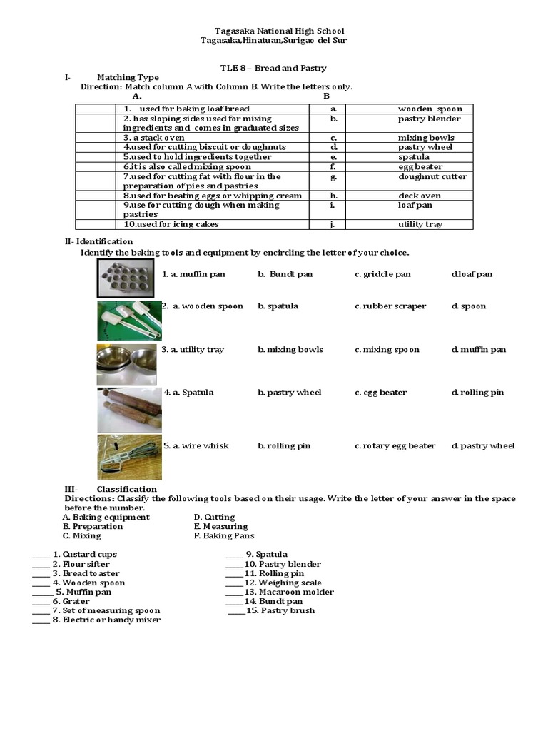 Baking Tools and Equipment Identification | PDF | Baking | Spoon