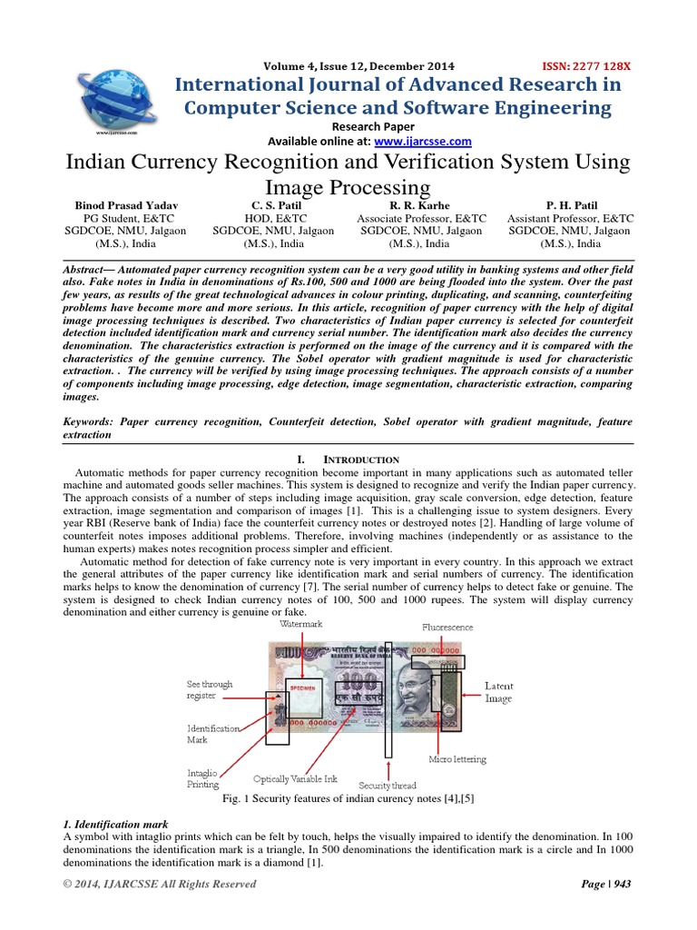 Indian Currency Recognition and Verification System Using Image Processing | Download Free PDF ...