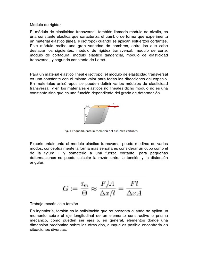 Modulo de Rigidez | PDF | Elasticidad (Física) | Ciencia de los materiales