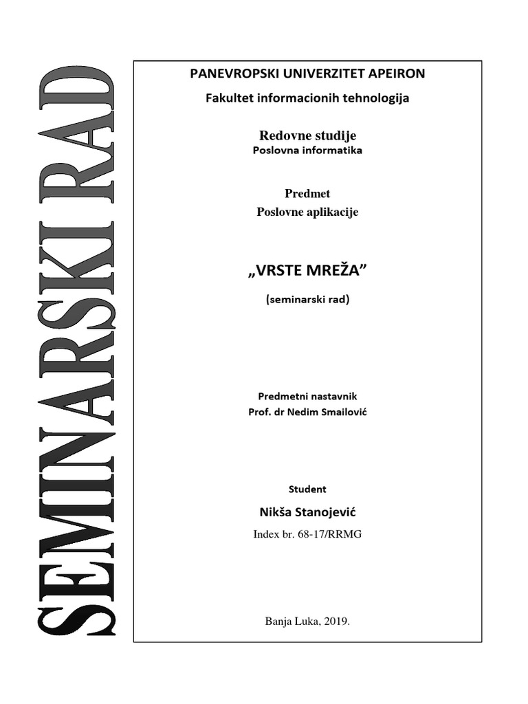 Seminarski Rad, Vrste Mreza | PDF