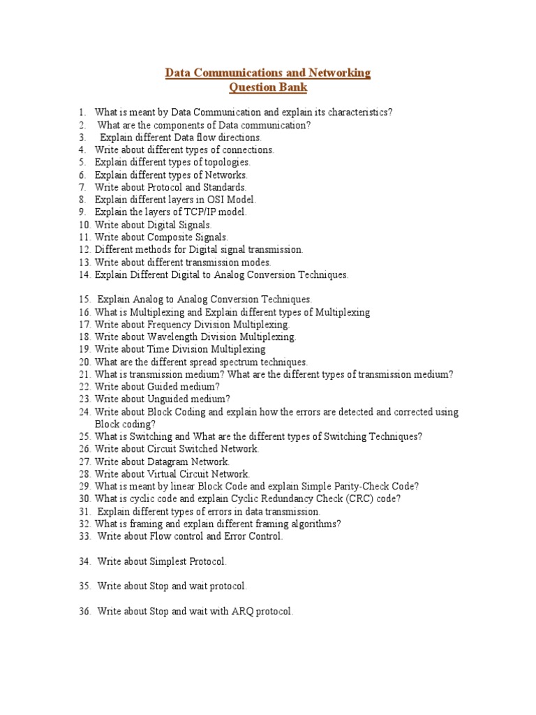 Data Communications and Networking Question Bank | PDF | Data ...