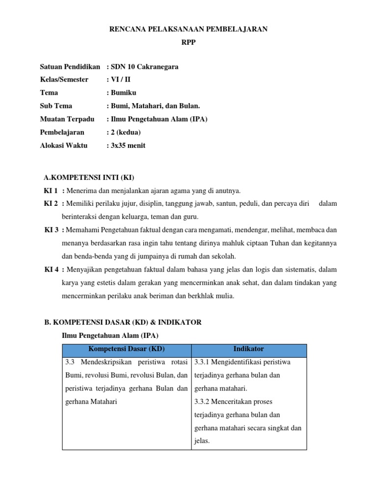 RPP Sains Model Tps | PDF | Sains & Matematika