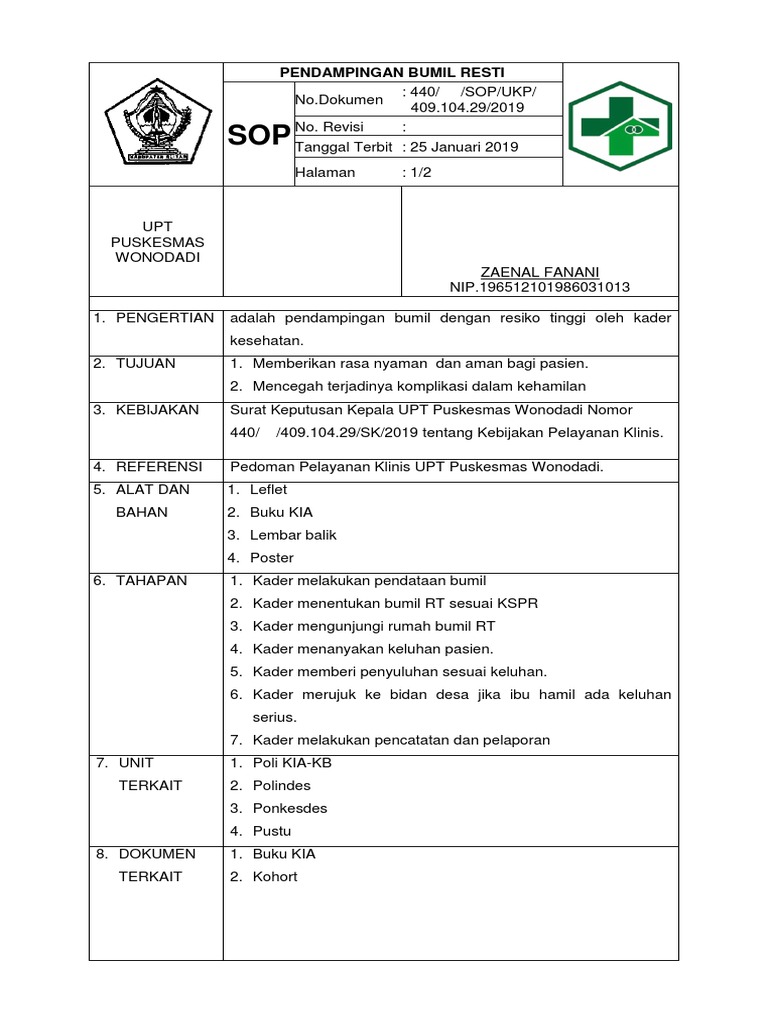 Sop Pendampingan Bumil Risti | PDF