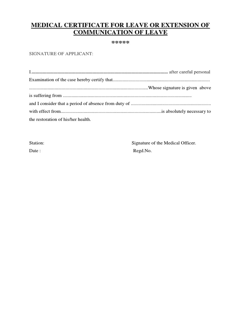 Medical Certificate For Leave or Extension of Communication of Leave | PDF