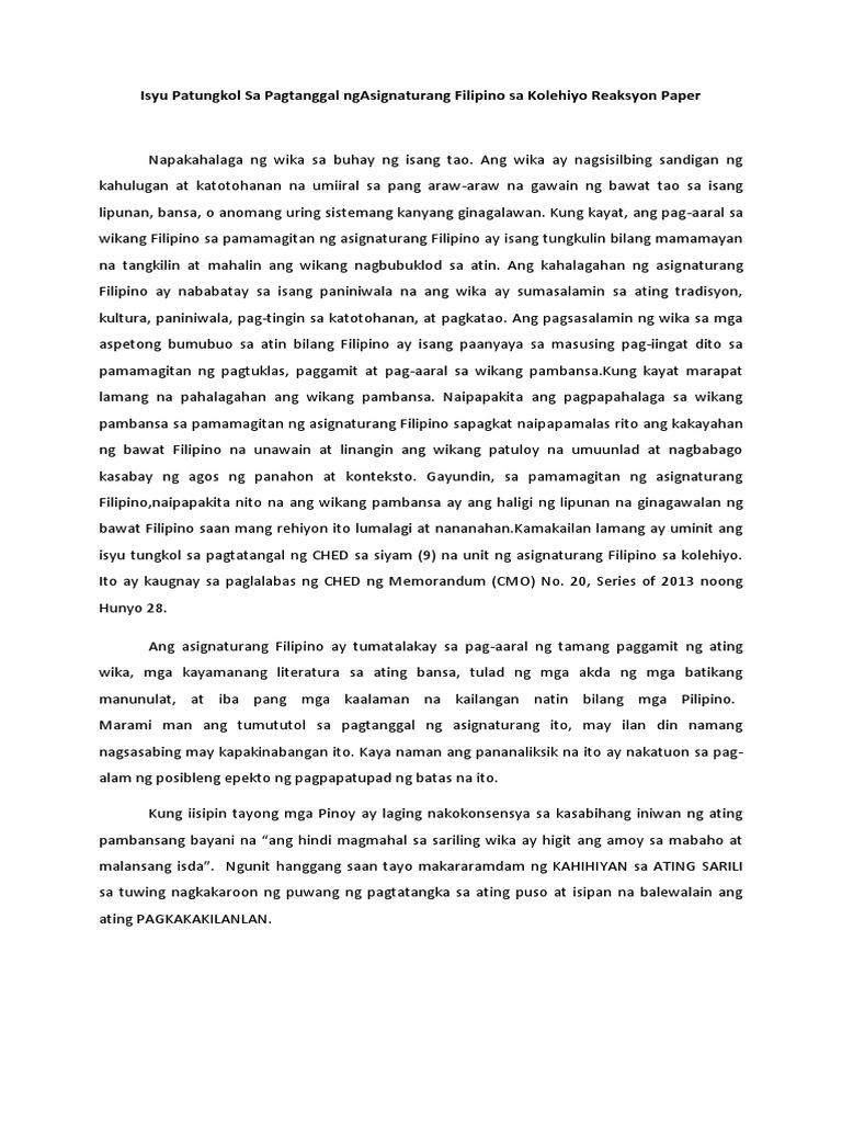 Isyu Patungkol Sa Pagtanggal Ngasignaturang Filipino Sa Kolehiyo ...