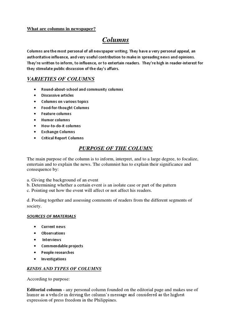 What Are Columns in Newspaper | PDF | Newspapers | News