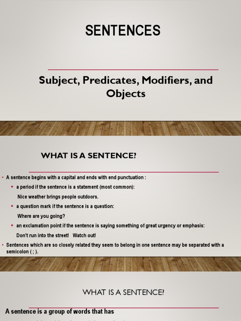 Sentences Subject Predicates Modifiers And Objects Pdf Verb Adjective