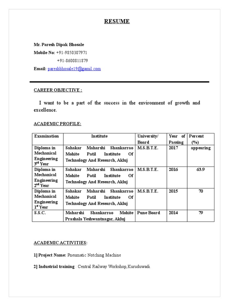 Resume of Paresh D. Bhosale | PDF
