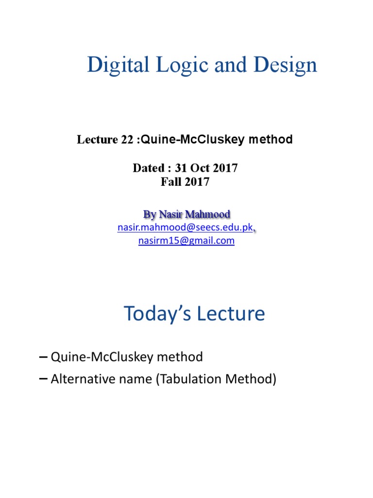 DLD Lecture Ch3B Quine-McCluskey Method PDF | PDF | Boolean Algebra | Teaching Mathematics