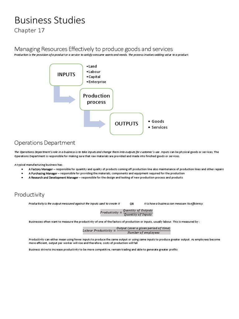 Business Studies Chapter 17 Notes | PDF | Inventory | Factors Of Production