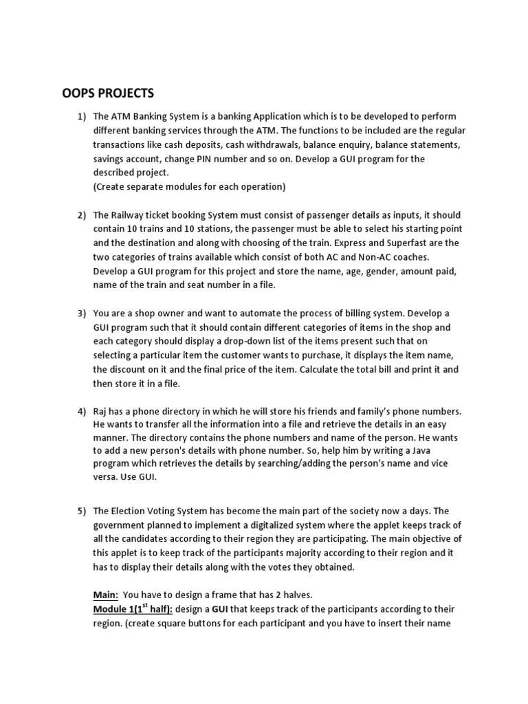 OOPS PROJECTS - Skill PDF | PDF | Graphical User Interfaces | Automated Teller Machine