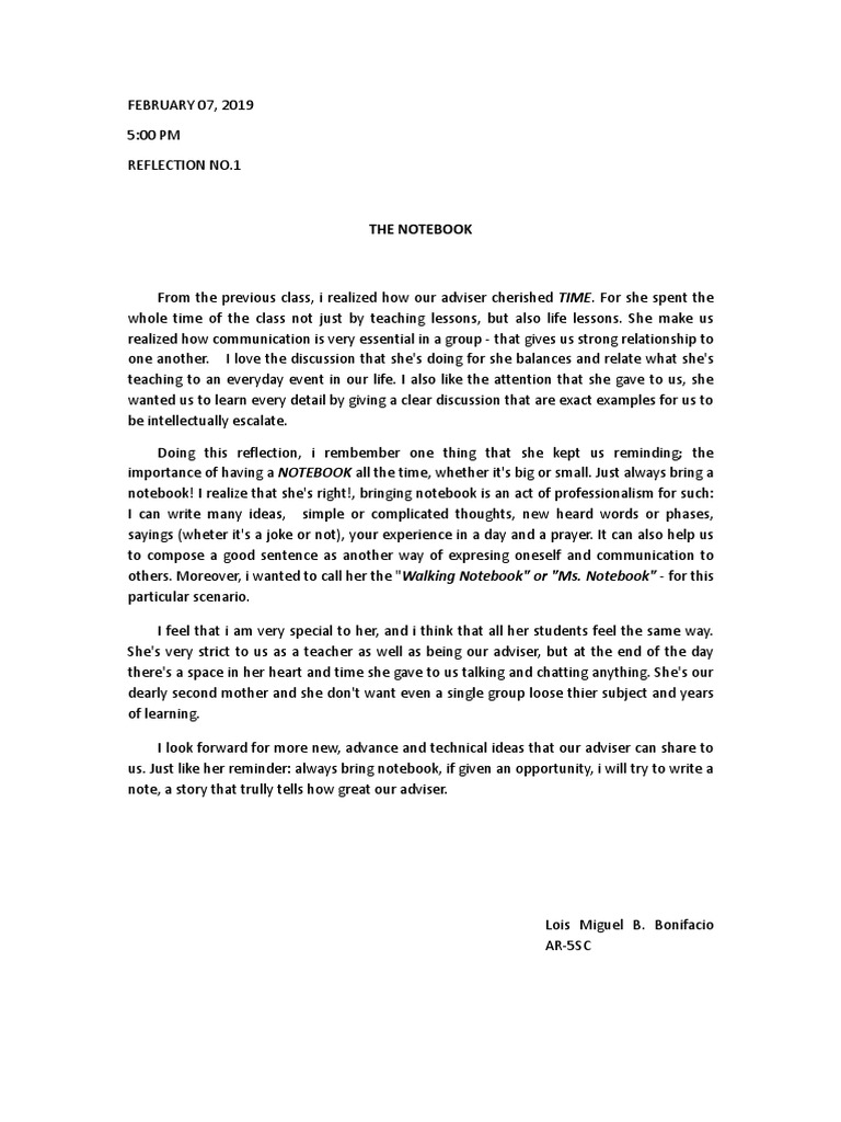 Reflection No.1 - The Notebook | PDF