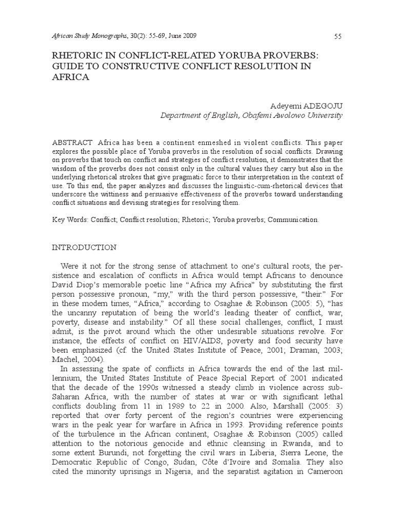 Rhetoric in Conflict-Related Yoruba Proverbs: Guide To Constructive ...