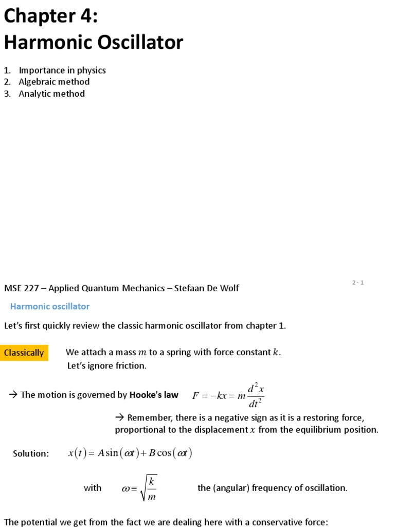 QM - Chapter 4 - Harmonic Oscillator PDF | PDF | Quantum Mechanics ... QM - Chapter 4 - Harmonic Oscillator PDF | PDF | Quantum Mechanics ...