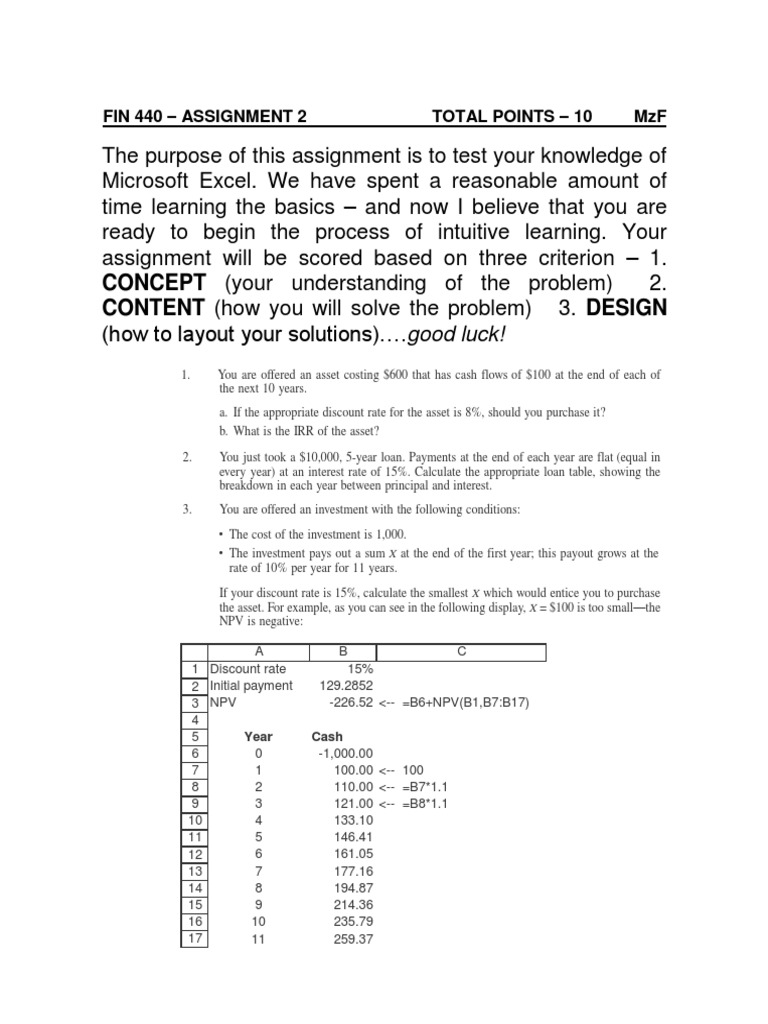 Fin 440 - Assignment 2 | PDF | Internal Rate Of Return | Net Present Value