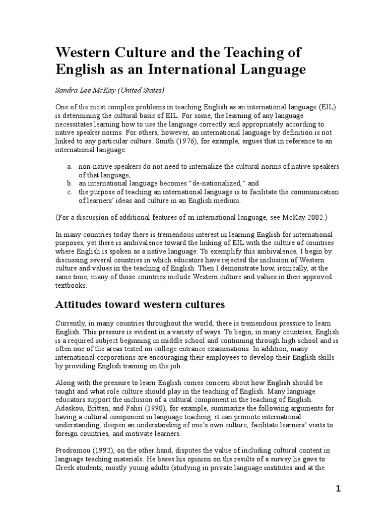 Western Culture and The Teaching of English As An International ...