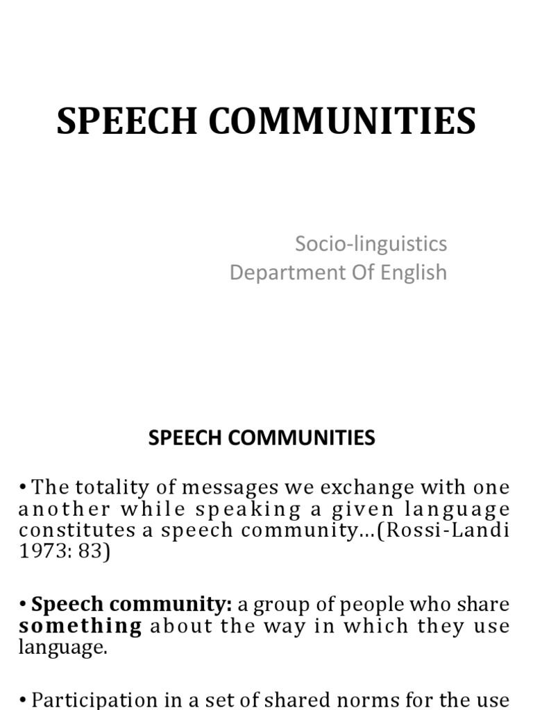 Speech Communities: Socio-Linguistics Department of English | PDF