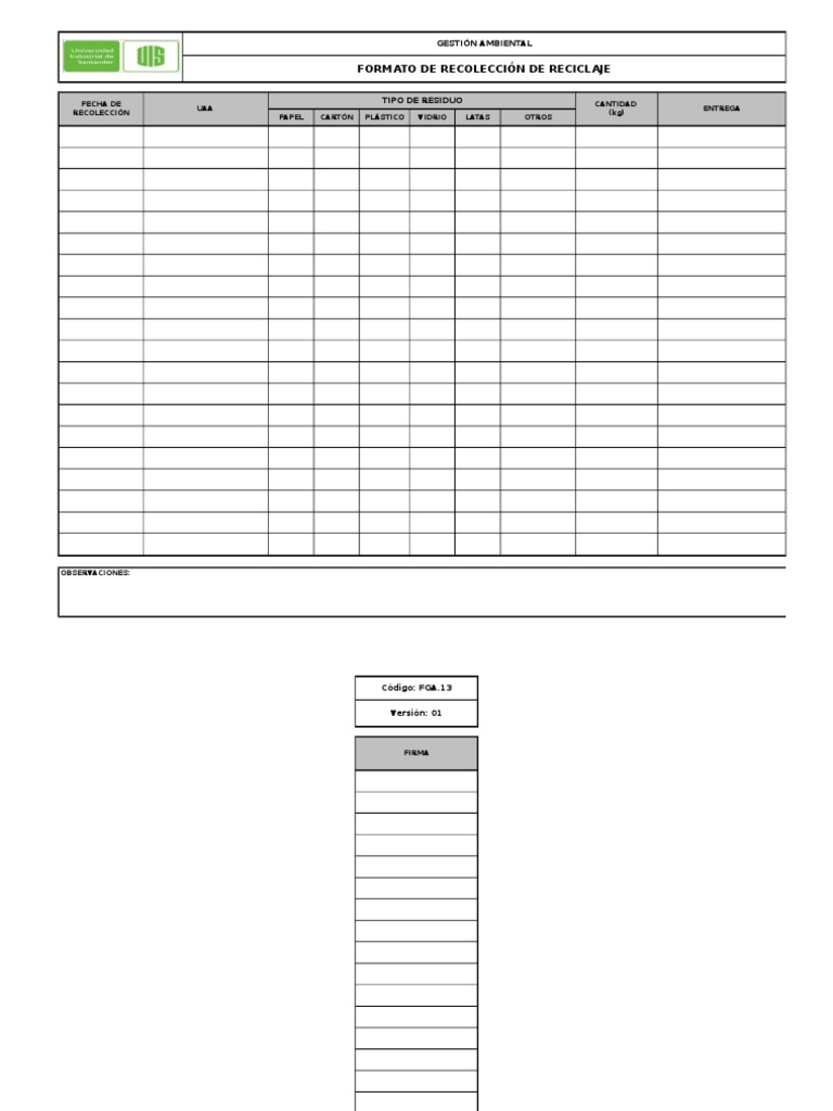 Formato de Recoleccion de Reciclaje | PDF