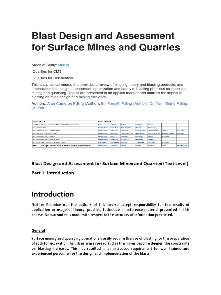 Blast Design and Assessment For Surface Mines and Quarries | PDF ...