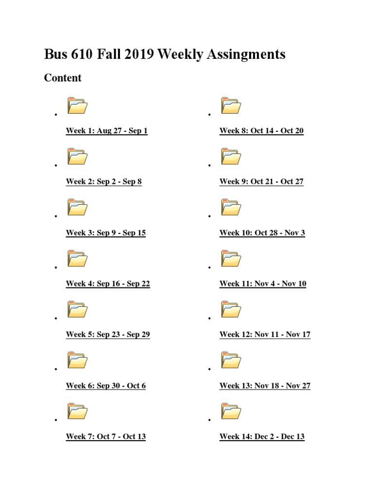 Bus 610 Fall 2019 Weekly Assingments: Content | PDF