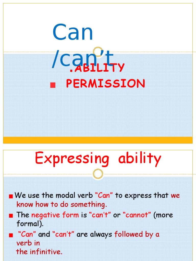 Expressing Ability and Permission with Can and Can't: A Guide to the ...