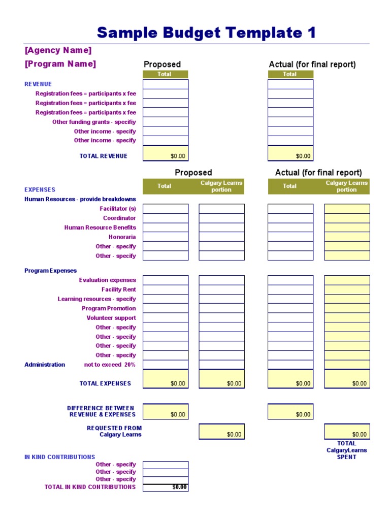 Budget Templates PDF Revenue Budget