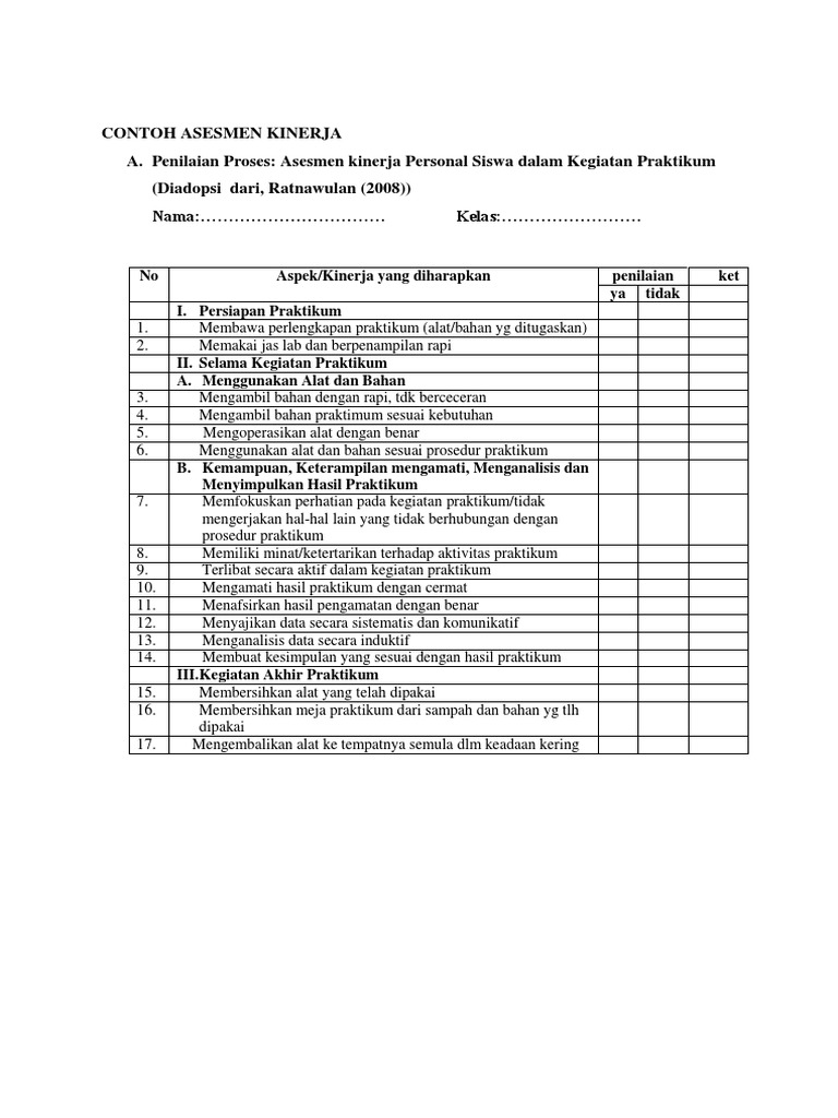 Contoh Asesmen Kinerja | PDF