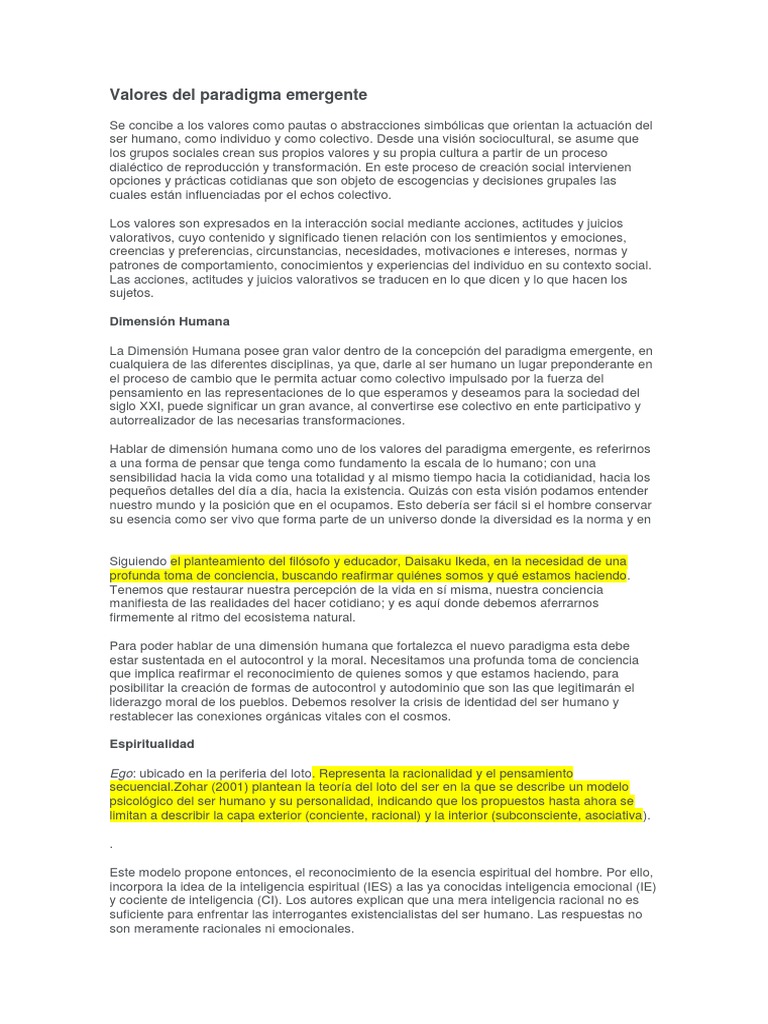 Valores Del Paradigma Emergente | PDF | Felicidad | Moralidad