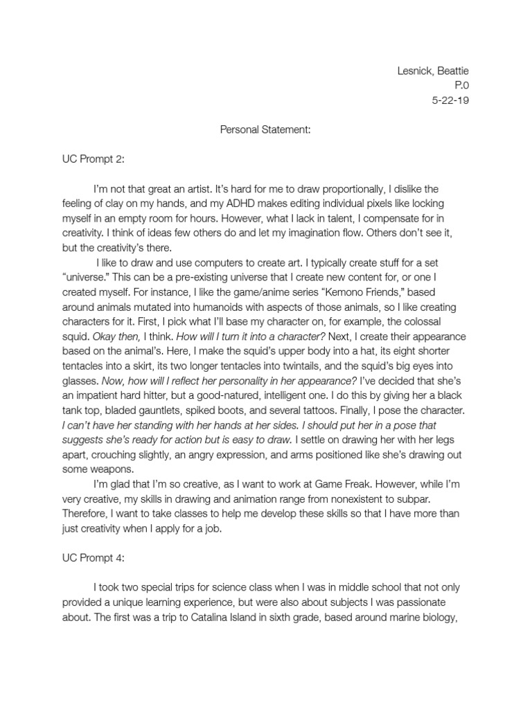 BEATTIE LESNICK - Submit Your Personal Statement Here PDF | PDF ...
