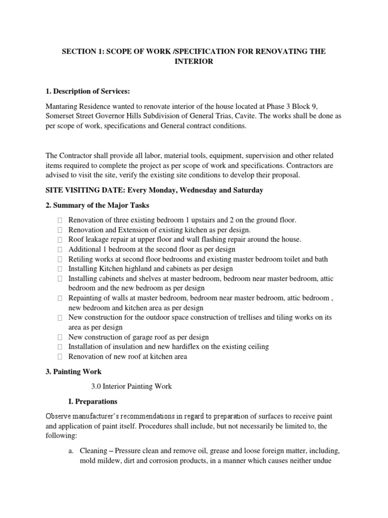 Scope of Work and Specifications | PDF | Paint | Plumbing