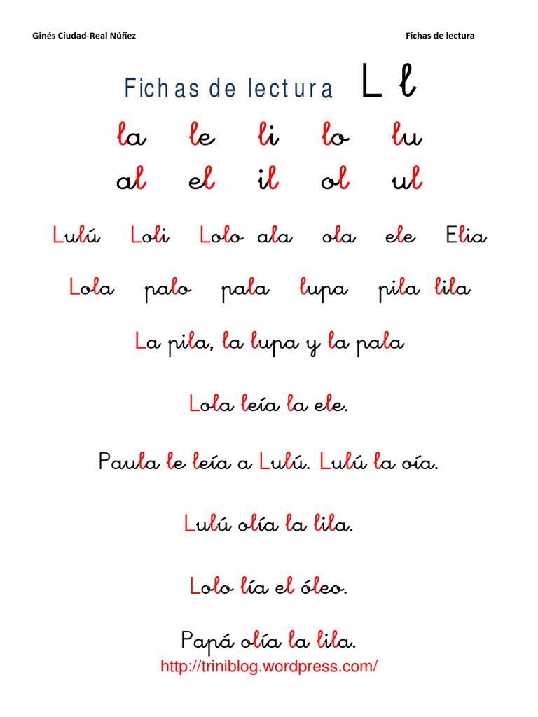 Fichas de Lectura Letra L | PDF