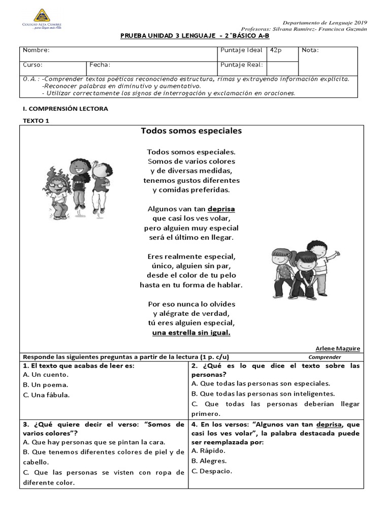 Prueba Poemas Lenguaje - 2 Basico | PDF