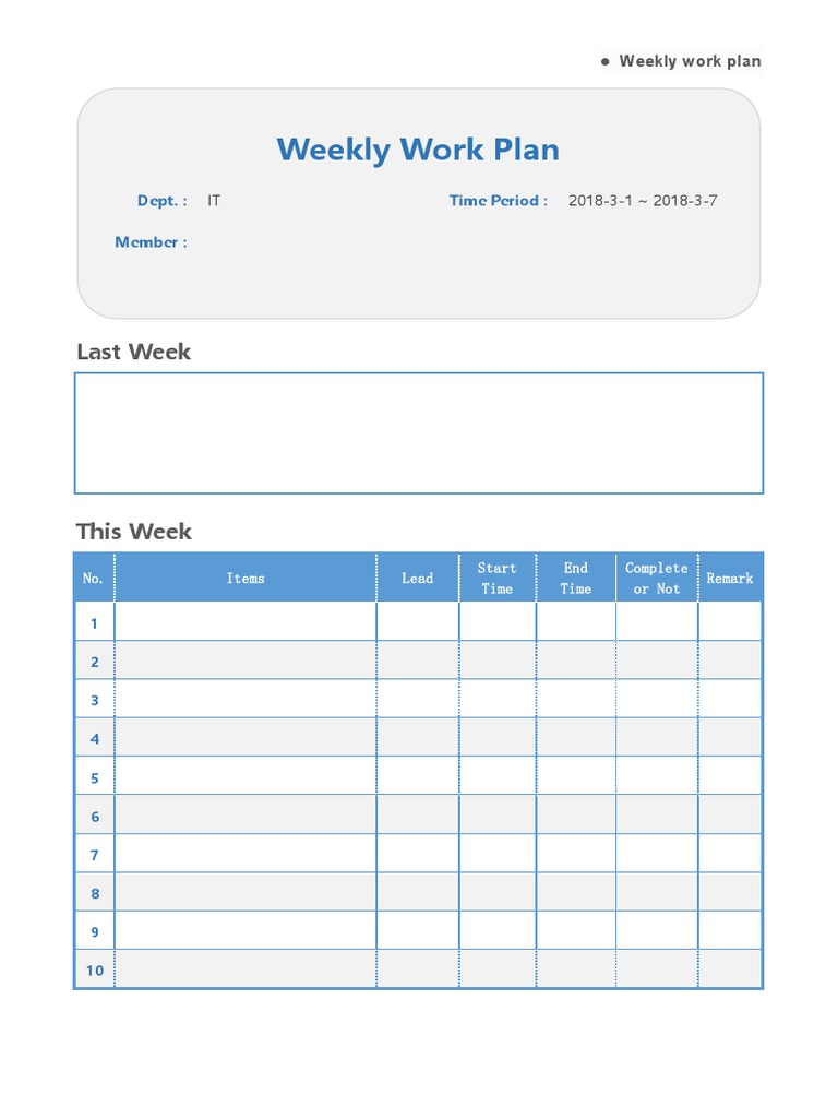 Weekly Work Plan-WPS Office | PDF
